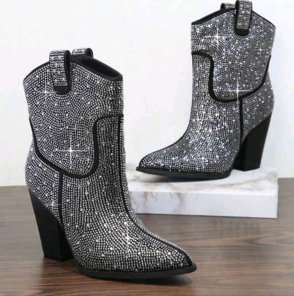 Shoes | New Silver With Diamond Studded High Heeled Boots | Poshmark